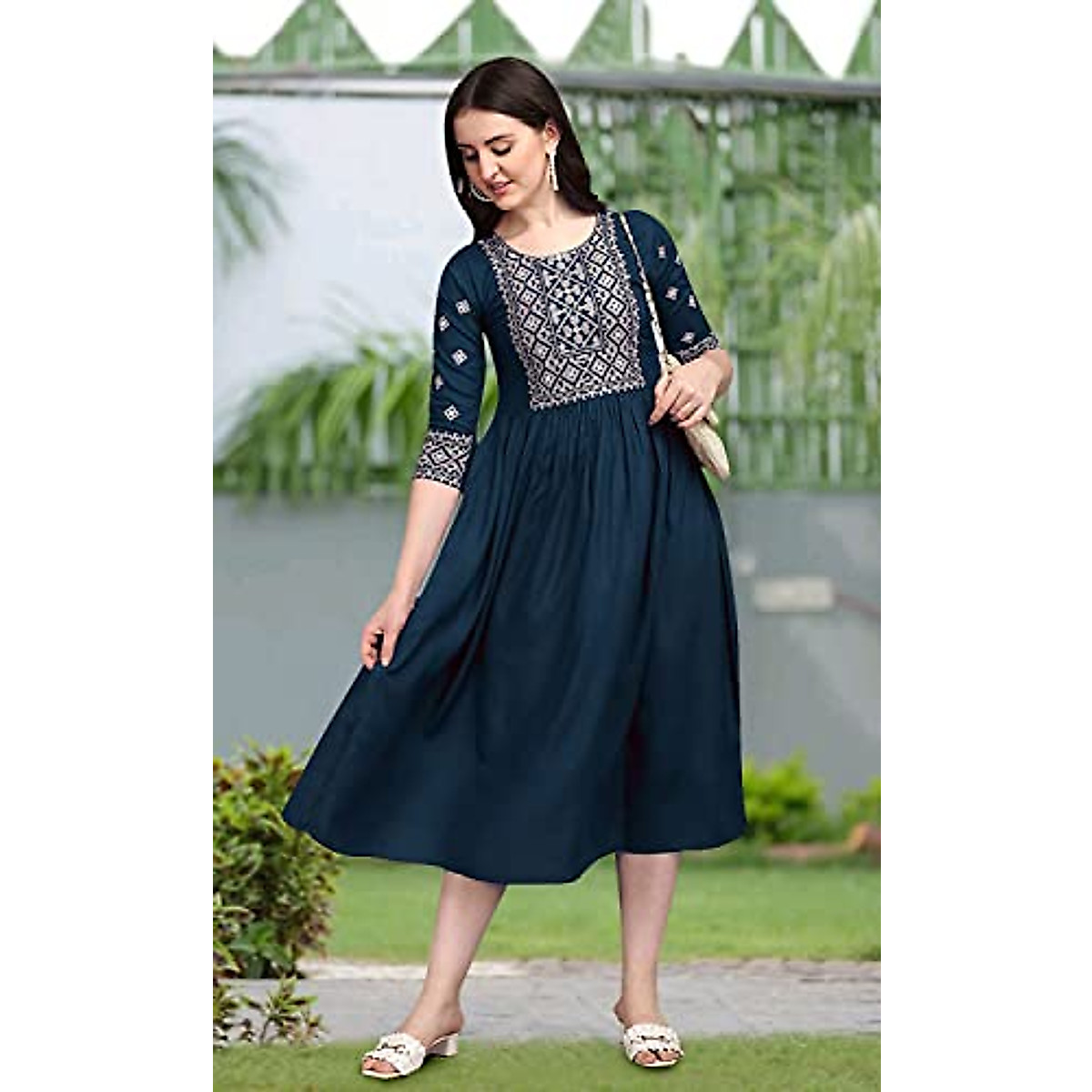 TRENDMALLS Women's Rayon Silk Neck Embroidrey Stitched pleated Kurta/Kurti For Women R17-XL