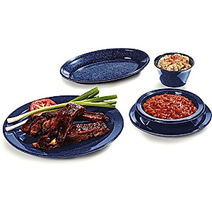 Carlisle FoodService Products Dallas Ware Reusable Plastic Oval Platter with Rim for Home and Restaurant, Melamine, 12 x 8.5 Inches, Café Blue, (Pack of 24)