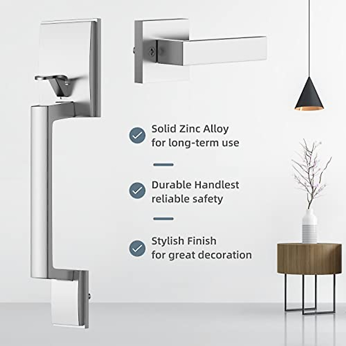 Zciuyo Front Door Handle, Door Lever Entrance Lock Single Cylinder Lower Half Adjustable Handlesets for Both Left Right Door Exterior Solid Satin Nickel