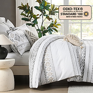 DUOMING Boho Duvet Cover King - 100% Cotton Duvet Cover Set, Cozy and Breathable King Duvet Cover with Zipper Closure & 8 Ties, 3 Piece Bohemian Duvet Cover Set for All-Season