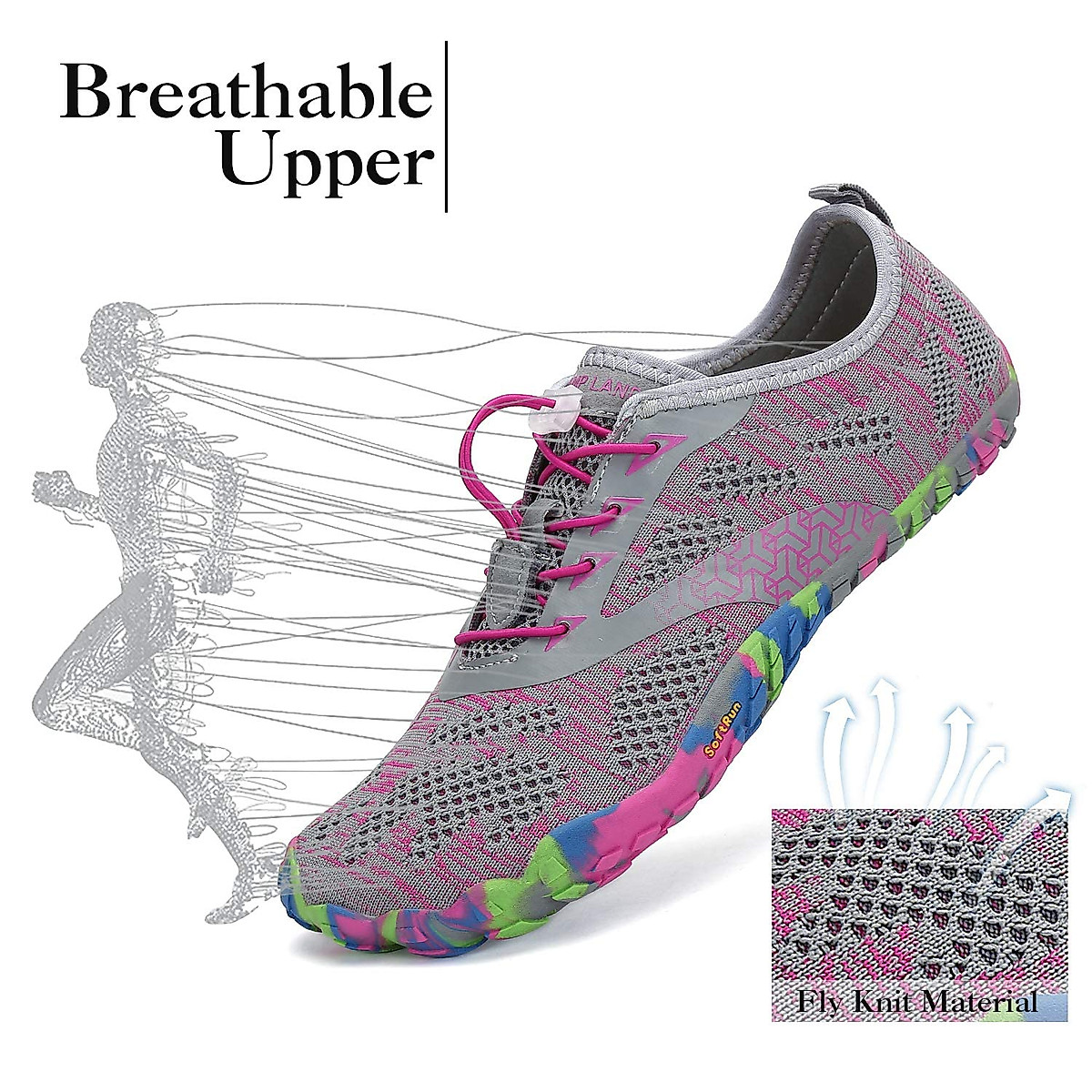 Womens Barefoot Gym Running Walking Trail Beach Hiking Water Shoes Aqua Sports Pool Surf Waterfall Climbing Quick Dry Grey/Pink