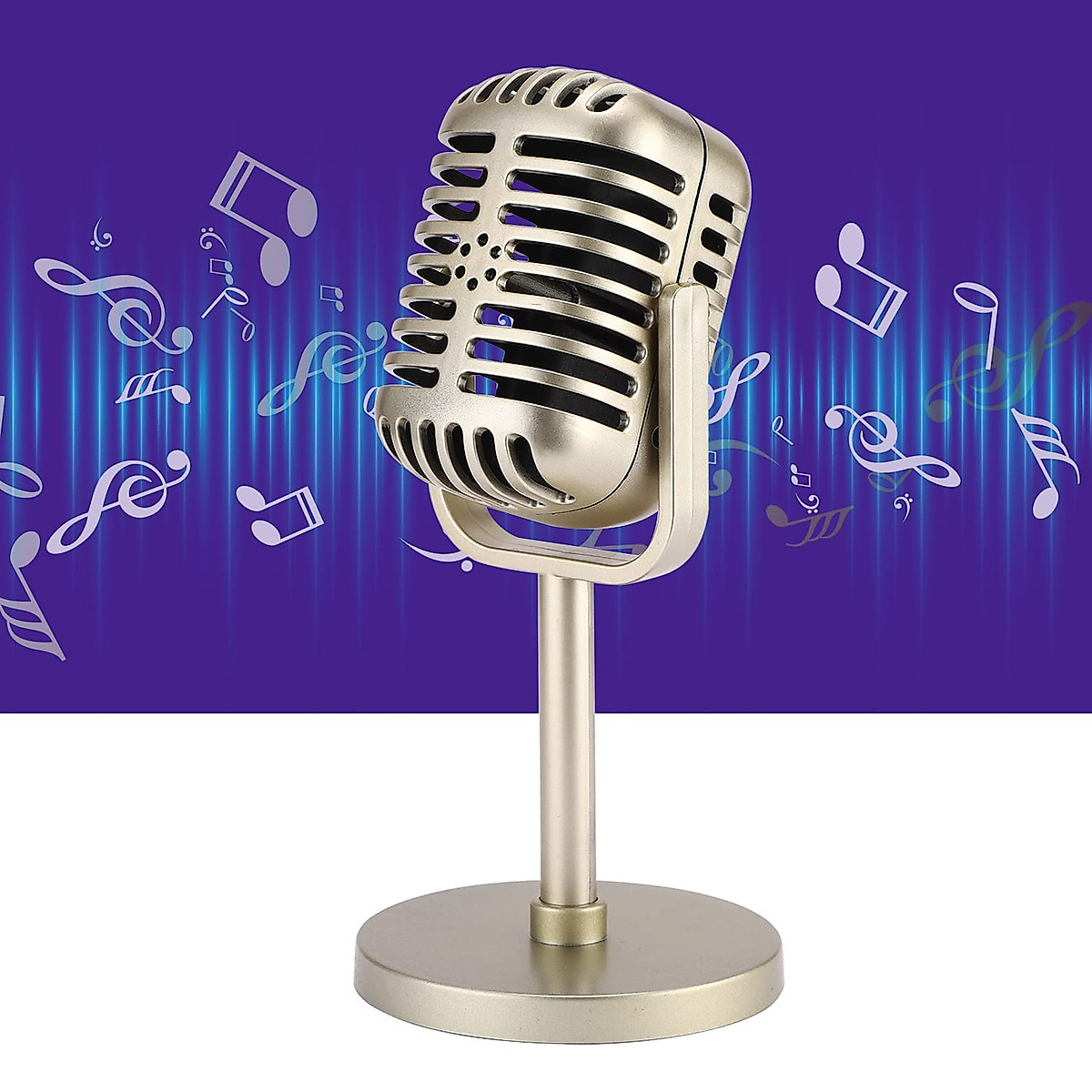 Facmogu Retro Microphone Props Model, Vintage Prop Mic, Fake Plastic Microphone Stage Table Ornament for Halloween Wedding Birthday Party Decoration - Gold