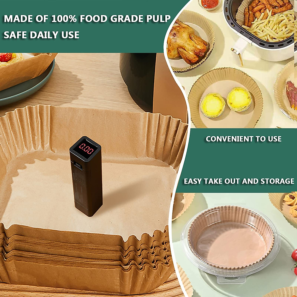 Air Fryer Disposable Paper Liner Square, 7.9 Inch Air Fryer Paper Liner 100PCS, Air Fryer Parchment Paper Liners Non-stick, Oil-proof, Water-proof for Baking Roasting Microwave …