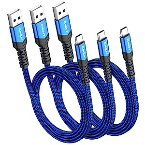 SUNGUY USB C Cable 3FT, 3Pack Flat USB-A to USB-C Fast Charger Cord Braided USB 2.0 Type C Cable Compatible with Samsung Galaxy S10 S9 S8 Plus S2, LG V20, Google Pixel and More