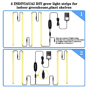 Mosthink Grow Light Strips 4 Packs, 40W Full Spectrum Grow Lights for Indoor Plants, Sunlight Growing Lamp with Auto Timer 3/6/12 H,3 Extension Cables (Separate Plant Light Bar