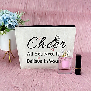 Cheer Gift for Women Makeup Bag Inspirational Gift for Teen Girls Cheer Team Gift Cheerleading Coach Gift Graduation Gift for Cheerleader Birthday Christmas Thanksgiving Gift Cosmetic Travel Pouch