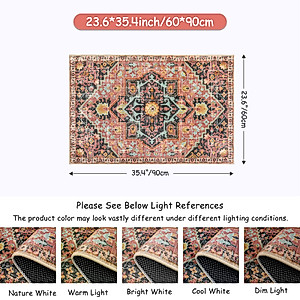 Lahome Washable Hot Pink Kitchen Rugs 2x3 Small Entryway Rug, Bathroom Rugs Non Slip, Bohemian Floral Soft Rubber Backing Low-Pile Indoor Printed Throw Floor Carpet for Bedside Laundry Door