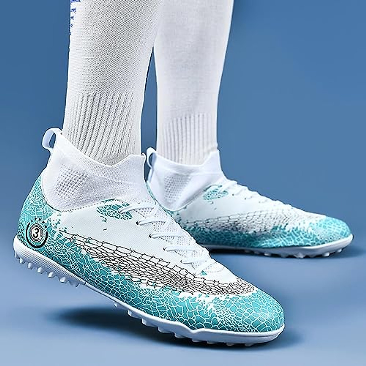 Maylrvjv Men's Cleats High Top Soccer Shoes Football Spikes Ankle Boots Shock-Absorbing Indooor Outdoor Training Athletic Sneakers