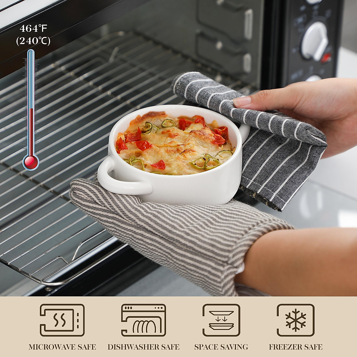 MALACASA Mini Cocotte Set - 14 OZ Small Casserole Dishes with Lids and Handles, Ceramic Mini Dutch Oven Set of 4, Small Baking Ramekins for Lasagna, Soufflé, Oven, Microwave & Dishwasher Safe, Series BAKE.BAKE