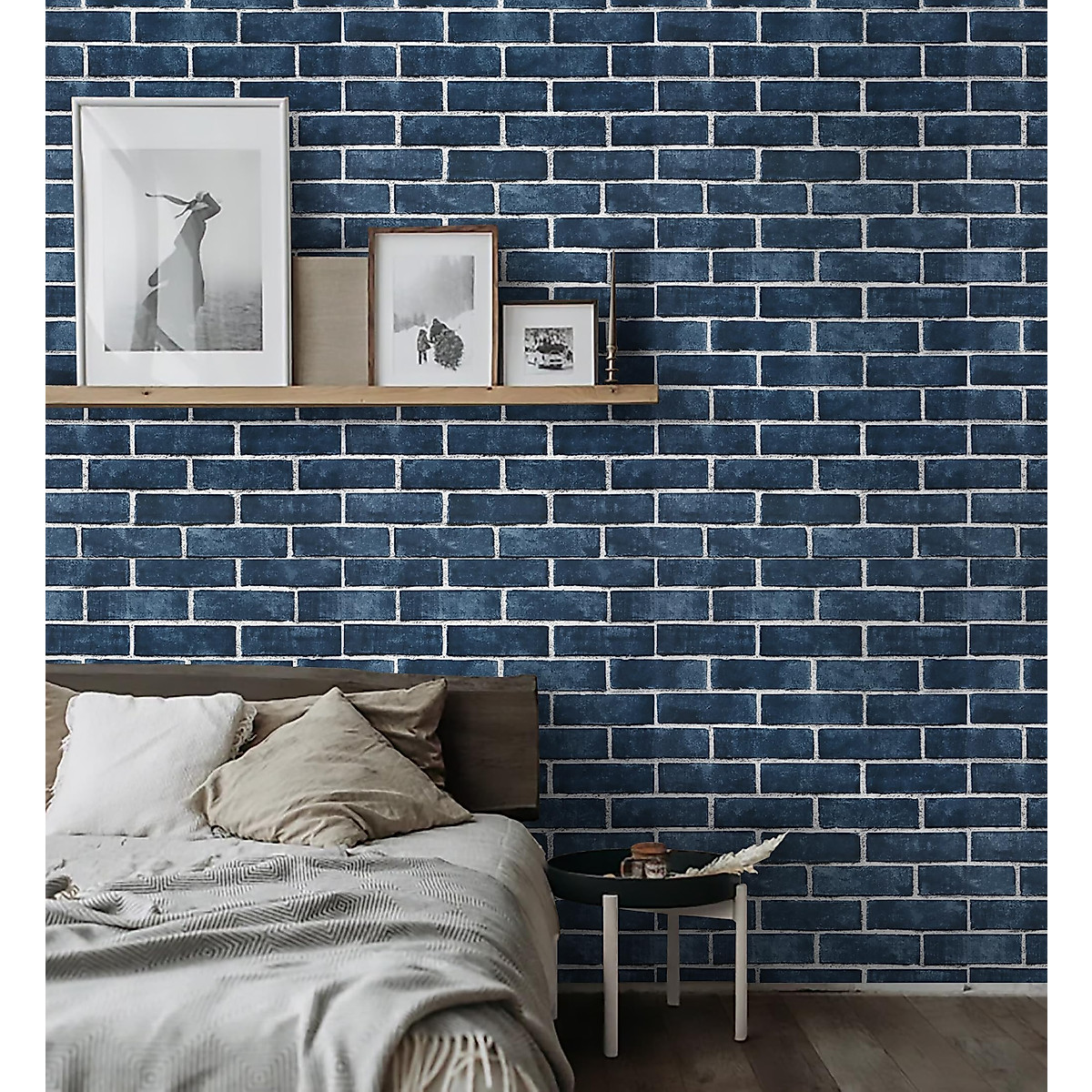 HeloHo 17.7" X 118" Blue Brick Wallpaper Peel and Stick Wallpaper Self-Adhesive Removable Wallpaper Brick 3D Textured Wallpaper for Kitchen Backsplash Living Room Bedroom Decor