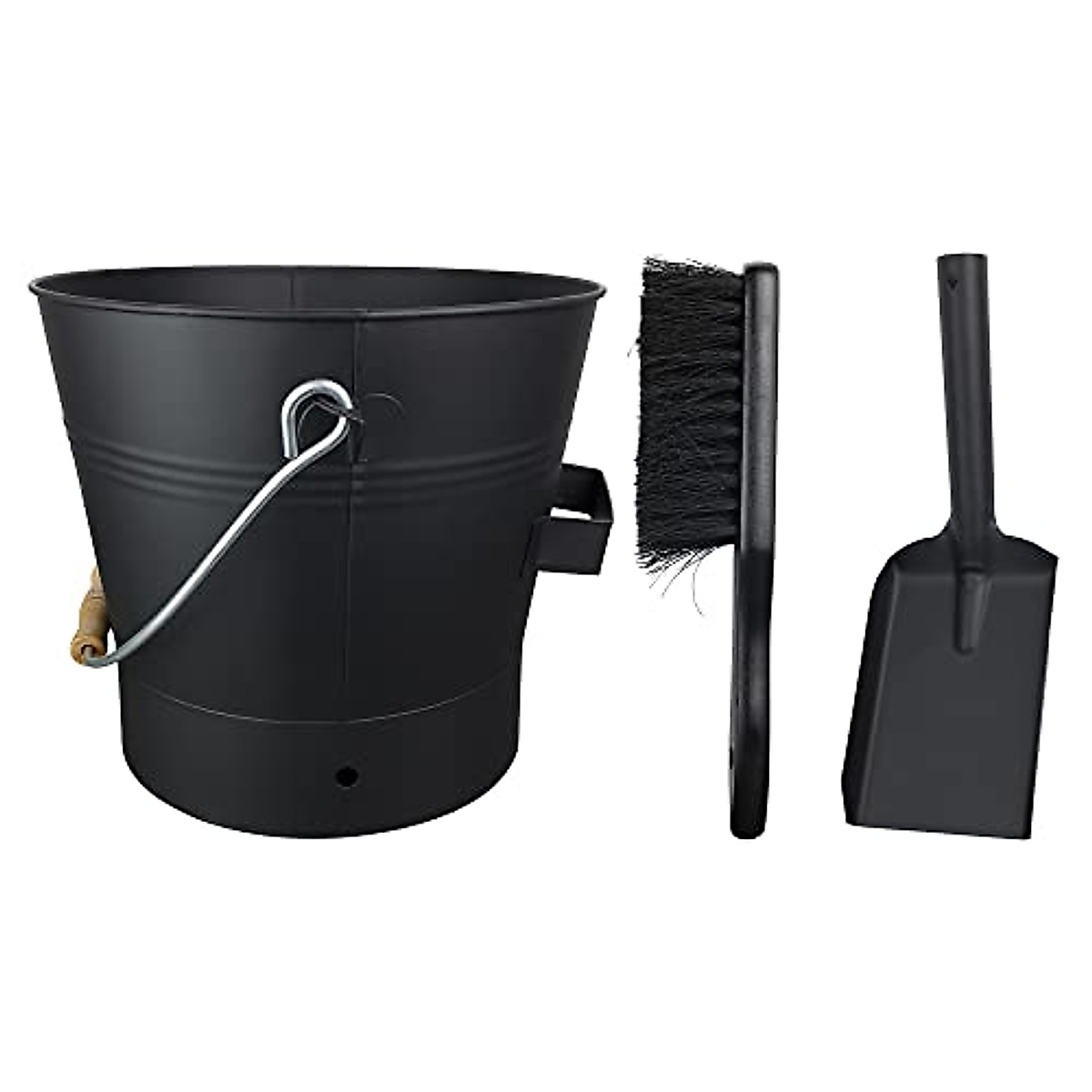 Smedley & York 2.15 Gallon Black Ash Bucket and Fireplace Tool Set with Lid, Shovel & Broom
