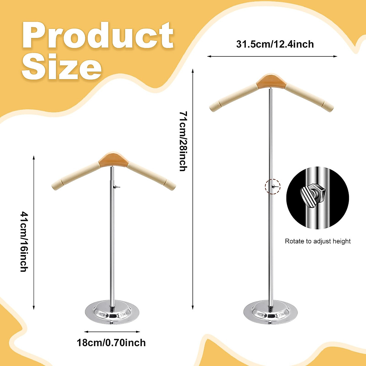 ZUDKSUY Pack of 2 Adjustable T-Shape Clothes Display Rack Children's Clothing Clothes Rack Thickened Chassis Shirt Rack Retractable Size (16"~28") Khaki Metal Hanger