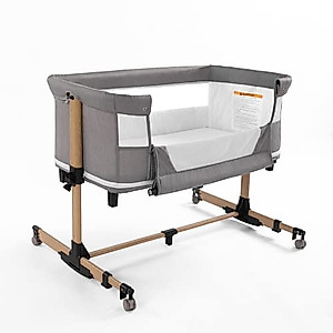 Homcosan 3 in 1 Bassinet Bedside Sleeper with Wheels Portable Baby Cradle Bassinet with Mattress 5 Heights Adjustable Baby Bassinet