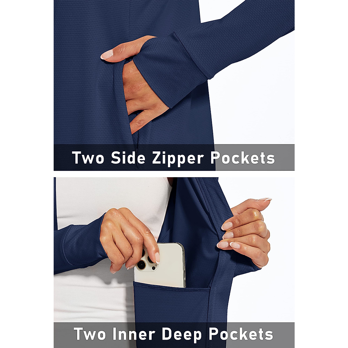 MAGCOMSEN Women's Lightweight Athletic Jacket Zipper Running Shirts Quick Dry Long Sleeve Sun Protection Shirts Navy L