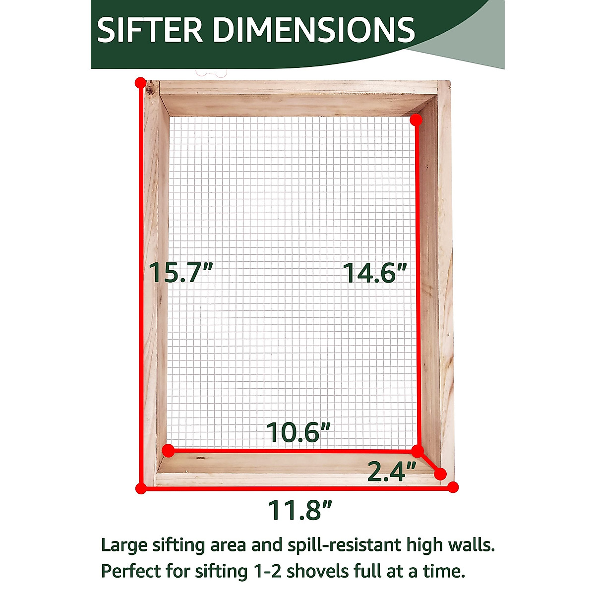 Soil Sifter,Dirt Sifter for Gardening Rock Sifter for Rocks Compost Sifter Wooden Sifting Screen,Garden Sieve for Pellet/Gravel/Soil/Leaves,Garden Tool 15.7" x11.8”x2.8” with 1/5” Mesh…