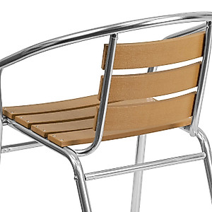 EMMA + OLIVER Aluminum Indoor-Outdoor Stack Chair w/Triple Slat Faux Teak Back