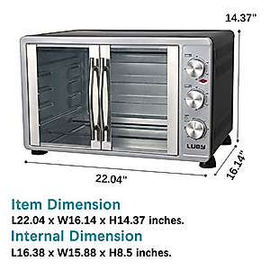 LUBY Large Toaster Oven Countertop, French Door Designed, 55L, 18 Slices, 14'' pizza, 20lb Turkey, Silver