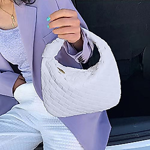 Woven Handbag for Women, Woven Knotted Handbag Clutch Purse Soft Leather Shoulder Bag Mini Ladies Hobo Bag Zipper Closure