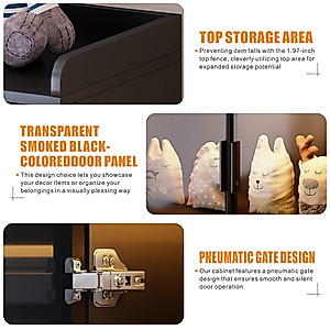 Dystler Display Cabinet with Doors and Adjustable Shelves, 65" Tall Bookcase with LED Lights/Human Sensor, 5 Tier Display Case for Collectibles Bedroom Living Room Office, Black