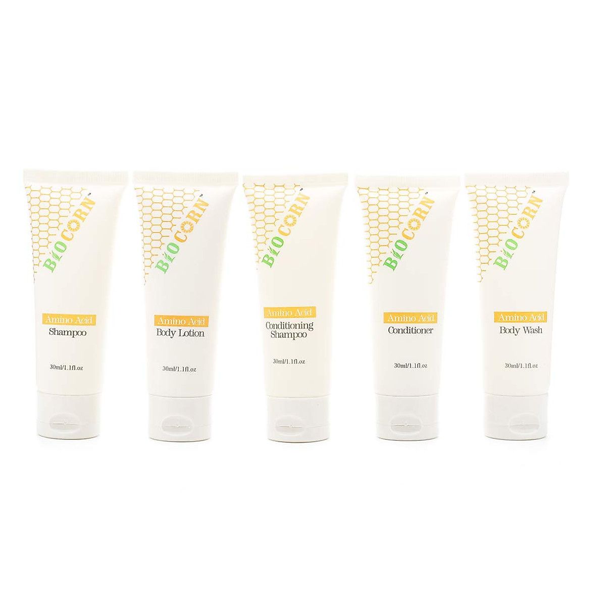 BIO CORN Travel Size Shampoo and Conditioner 2 in 1, Hotel Toiletries Bulk (200 Pack, 1.1oz/30ml) ，Degradable Tube -Cornstarch Material