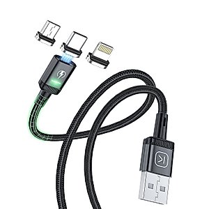 Kuulaa Magnetic Charging Cable Magnetic Phone Charger 2Pack 3A Fast Charging Cable Support Data Transfer 3 in 1 USB Magnetic Charger Cable for iPhone/Micro USB/Type C Device (6ft+6ft)