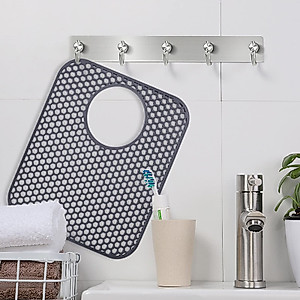 LONGFITE Sink Protector Mats 2 Pcs Silicone Kitchen Sink Mat Draining Heat Proof Mat with Rear Center Drain (Rear Drain)