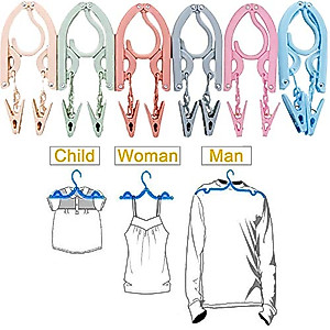 Travel Hangers with Clips Portable Folding Clothes Hangers with 1 pcs Clothesline 12 pcs with 24 pcs Hanger Clips for Scarves Suits Trousers Pants Shirts Socks Underwear Travel Home Foldable Clothes