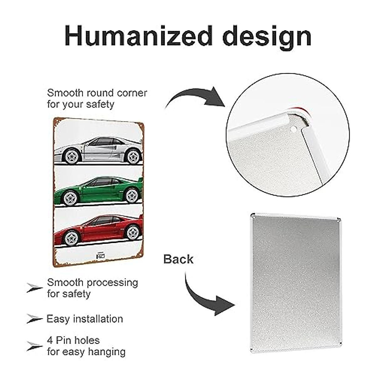 Ferrari F40 3 Color Collection PosterMetal Sign Retro Wall Decor for Home Gate Garden Bars Restaurants Cafes Office Store Pubs Club Sign Gift 12 X 8 INCH Plaque Tin Sign