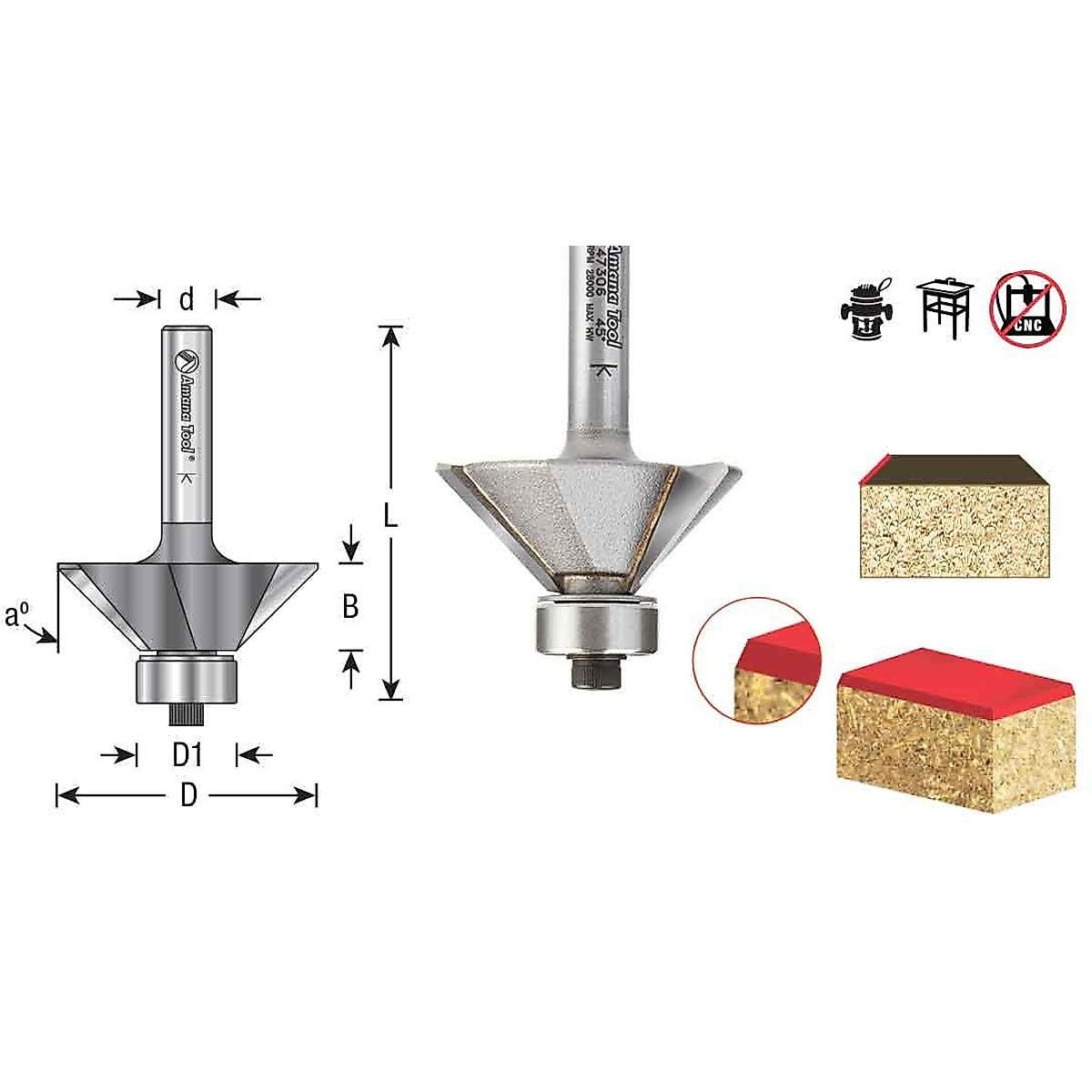 Amana Tool - 47302 Carbide Tipped Bevel Laminate Trim 7 Deg x 3/4 Dia x 7/16 x 1/4" Sh