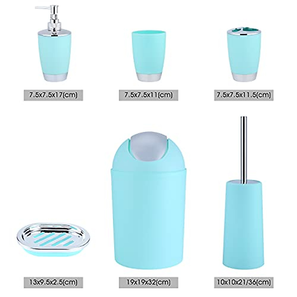 Zerone 6pcs Bathroom Accessory Set, Plastic Sink Accessory Set Includes Toothbrush Holder Toothbrush Cup Soap Dish Toilet Brush Holder Waste Bin Tumbler Straw Set