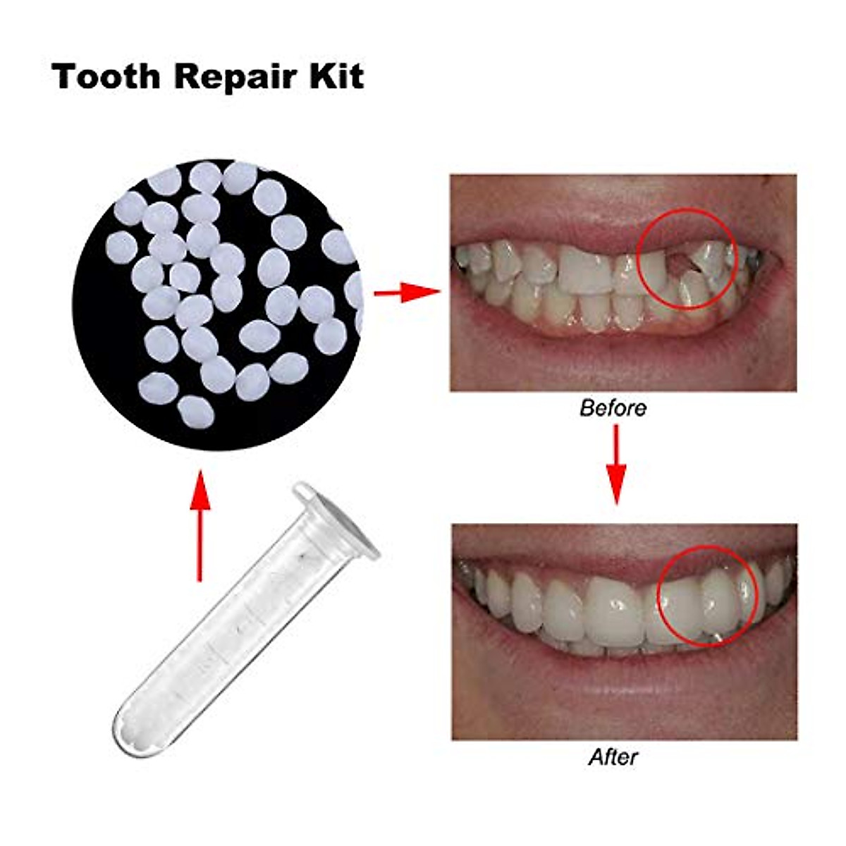 Gustum 3 Pairs Vampire Fangs Teeth with 1 Tube Teeth Pellets Adhesive Halloween Horror Party Cosplay Costumes Accessory Prop Decoration