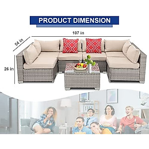 BPTD 7 Piece Patio Furniture Sets Outdoor Sectional Sofa Rattan Patio Conversation Set PE Rattan Wicker Outside Couch with Table and Cushions for Porch Lawn Garden Backyard (Sandy Brown)