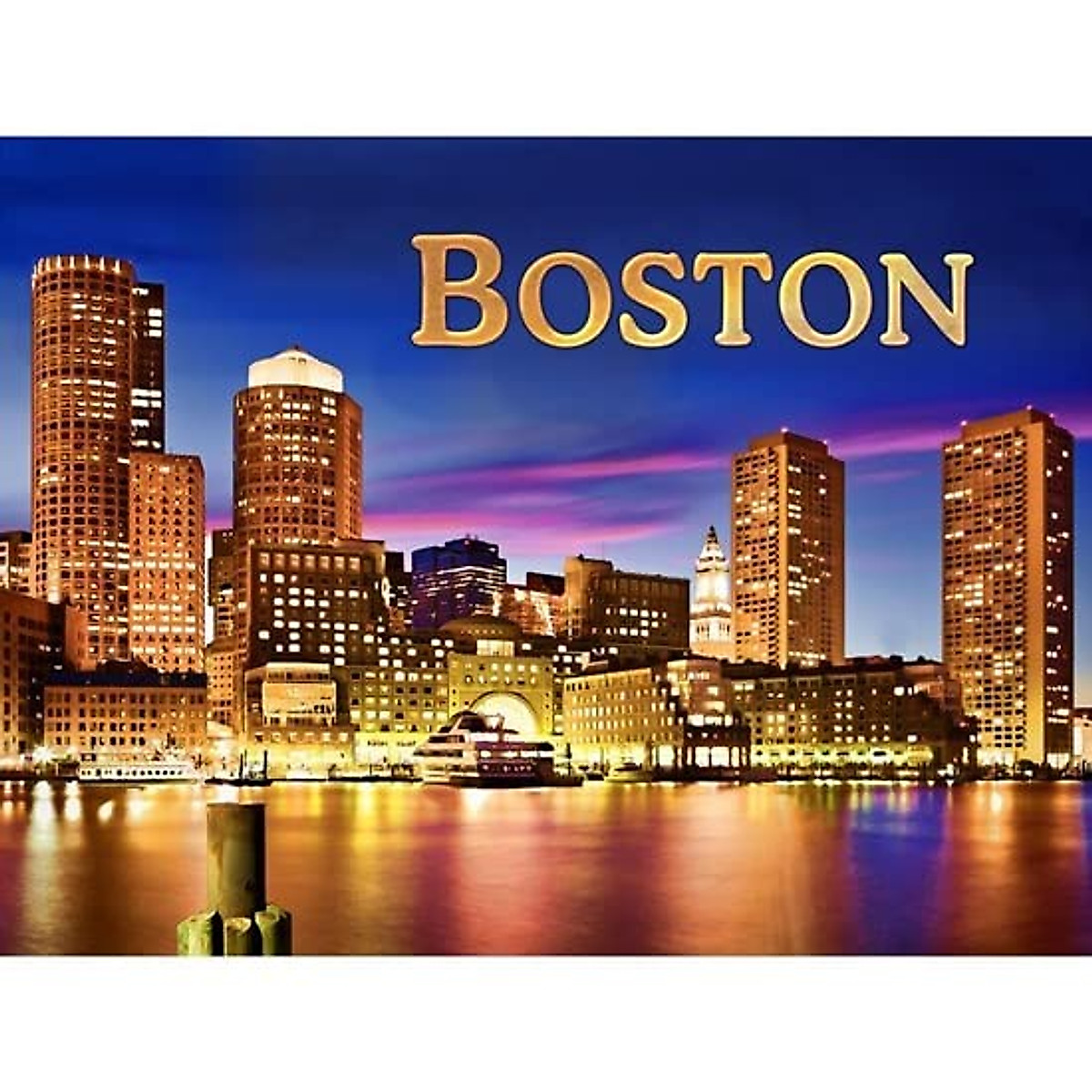 CafePress Boston Harbor At Night Text BOSTON Copy Mugs Ceramic Coffee Mug, Tea Cup 11 oz