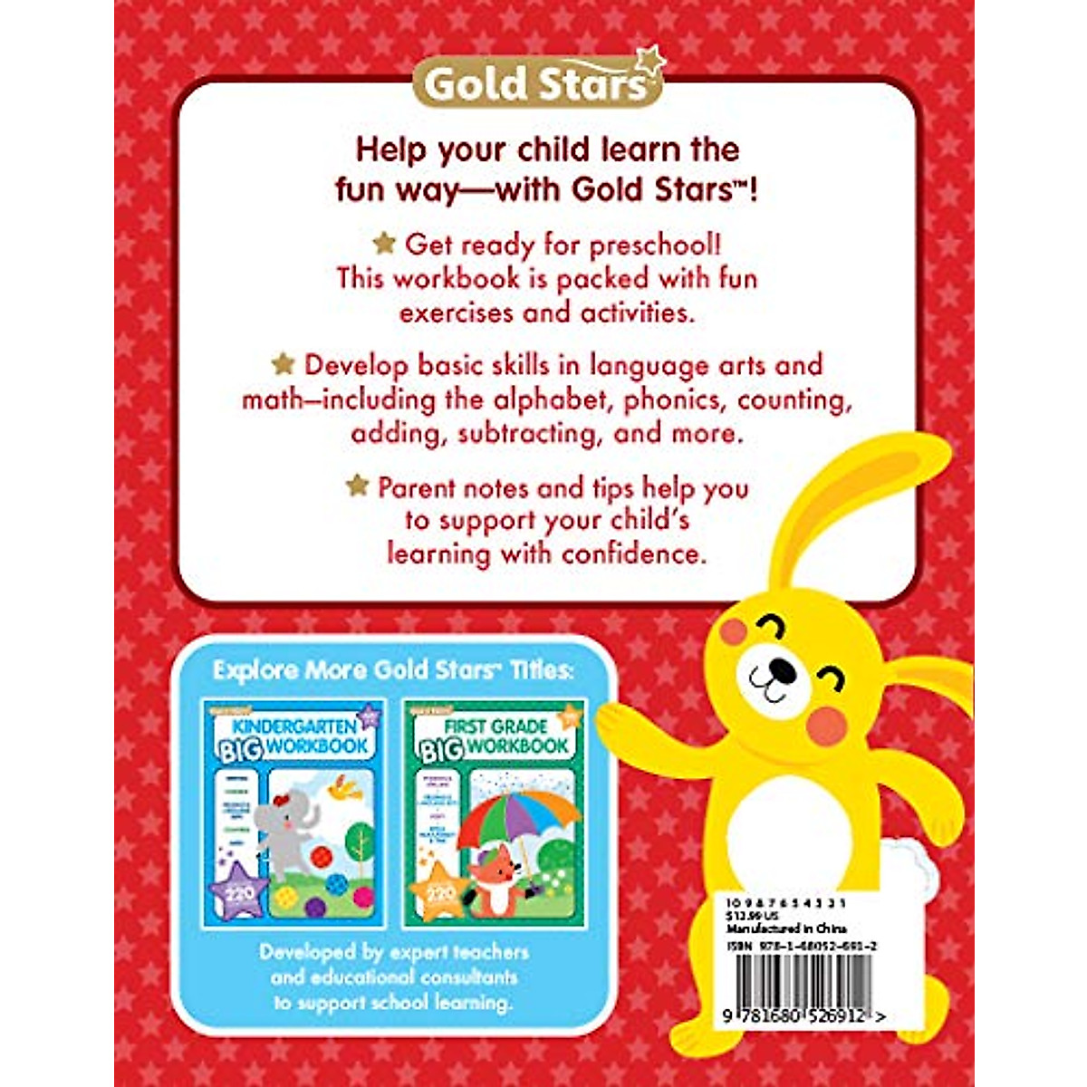 Preschool Big Workbook Ages 3 - 5: 320 Pages, Letter and Numbers Tracing, Early Math, First Writing, Phonics, Alphabet and more (Gold Stars)