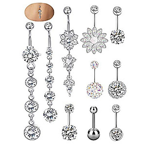 SEVENSTONE 10PCS Stainless Steel Belly Button Rings for Women Navel Piercing Bars Body Jewelry