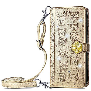 ONV Wallet Case Compatible with Samsung Galaxy S9 Plus - Adjustable Strap Sparkly Animal Leather Folio Cover Card Holder Anti-Shock Stand Magnet Flip Case for Samsung Galaxy S9 Plus [MG] -Gold
