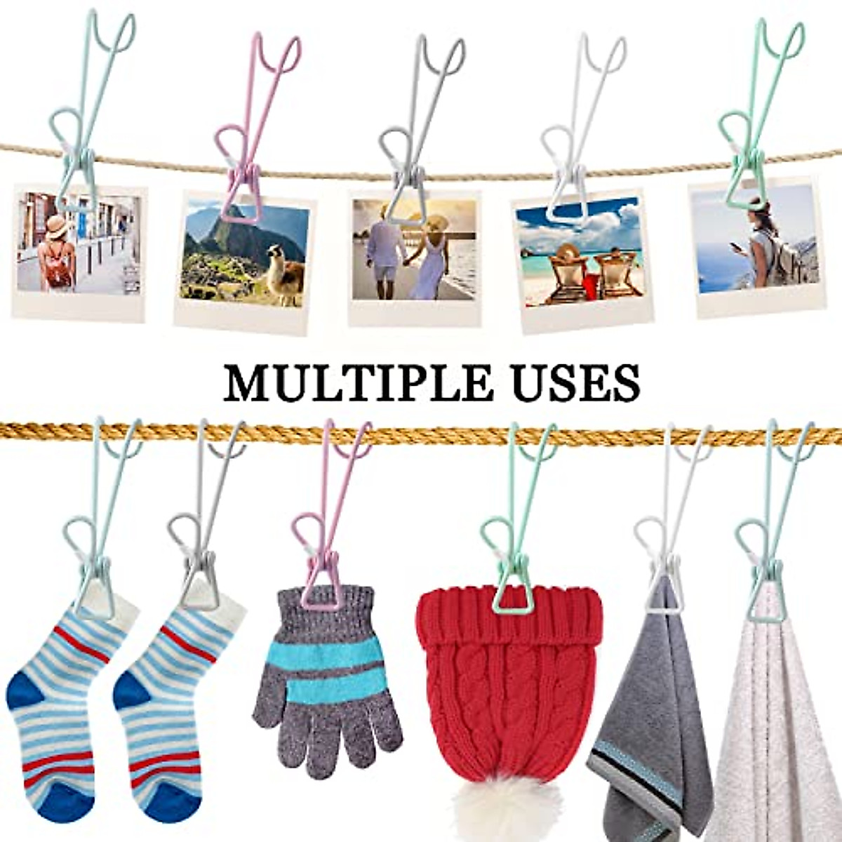 12PCS Clothes pins with Hook,Long Tail Hanging Clips Mini Clothespins for Photos Food Packages Kitchen Bathroom Offices (11)