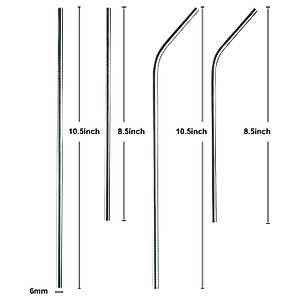 Youngever Stainless Steel Straws with Silicone Tips, 12 Pack, 10.5 Inch and 8.5 Inch Reusable Drinking Straws for 20 30 Ounce Tumblers Cups Mugs, with Food-Grade Silicone Tips and Brush