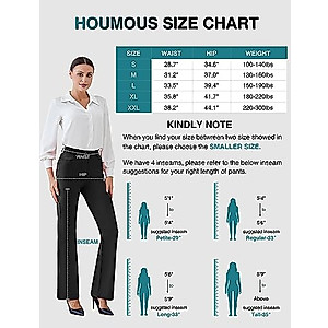 Houmous S-XXL 29''31''33''35'' Inseam Women's Bootcut Dress Pants w/Pocket Stretch Work Lounge Pant Office Casual Pants(Long-33 Inseam-Black, Small)