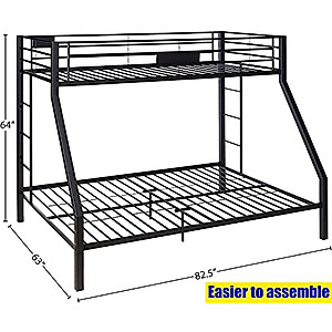 MAANYS Reinforced Version and Stronger Heavy Duty Metal Steel Queen Bunk Bed with Enhanced Ladder and Legs, Thickened Safer Bunk Queen Bed Bunk Bed Frame (Easier Assembly) (Twin XL Over Queen)