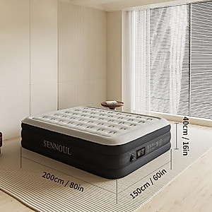 SENNOUL Air Mattress Queen with Built in Pump - Upgraded Blow Up Bed, 2 Mins Quick Self Inflatable with Double Air chamber, 16"/650lbs Max, All Night No Lost Air, for Camping,Home,Portable Travel