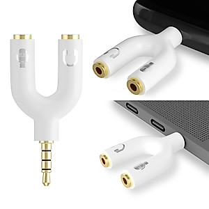 D & K Exclusives [2-Pack] Headphone Splitter Adapter, 3.5mm Male to 2 Port 3.5mm Female Y Jack Splitter for Audio Stereo and MIC, Headset to PC Adapter for Phones, Computers, MP3, Tablet (White)
