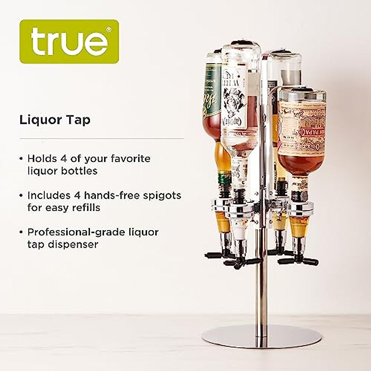 True 4 Bottle Liquor Tap, Whiskey Bottle Holder, Whiskey Dispenser, Shot Dispenser for Liquor Bottles, Liquor Bottle Dispenser, Set of 1