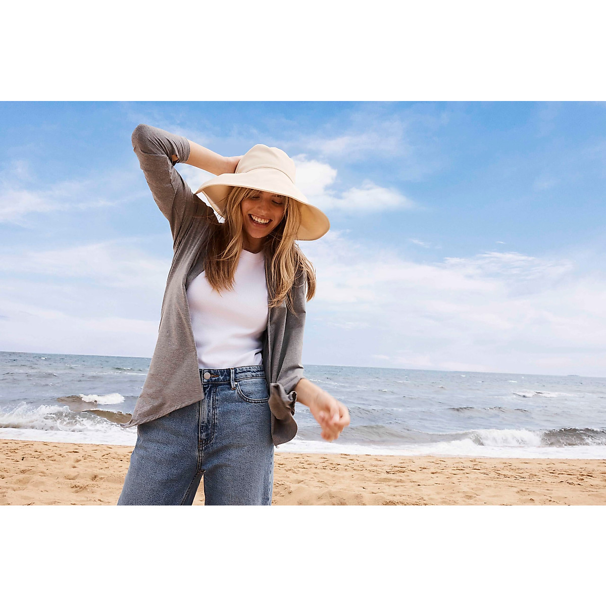 Solbari Ultra Wide Brim Sun Hat UPF50+ Packable UV Sun Protection Hats with Full Coverage Brim, Vanilla/Beige, Small-Medium