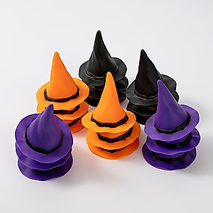 tiecawk 12Pcs Plastic Witch Hats Mini Halloween Witch Hats Wizard Hat for DIY Crafts Bottle Toppers Halloween Party Supplies (Black)