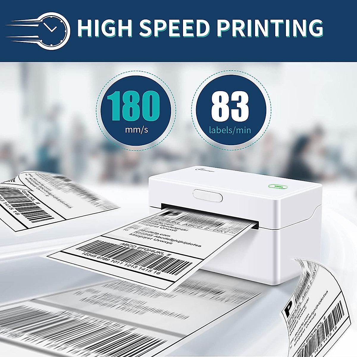 Shipping Label Printer, 180mm/s Thermal Label Printer, 4x6 USB Label Printer for Small Business Compatible with Amazon, Ebay, Shopify, Etsy, USPS, FedEx, Barcode Printer Support Windows/Mac/Linux