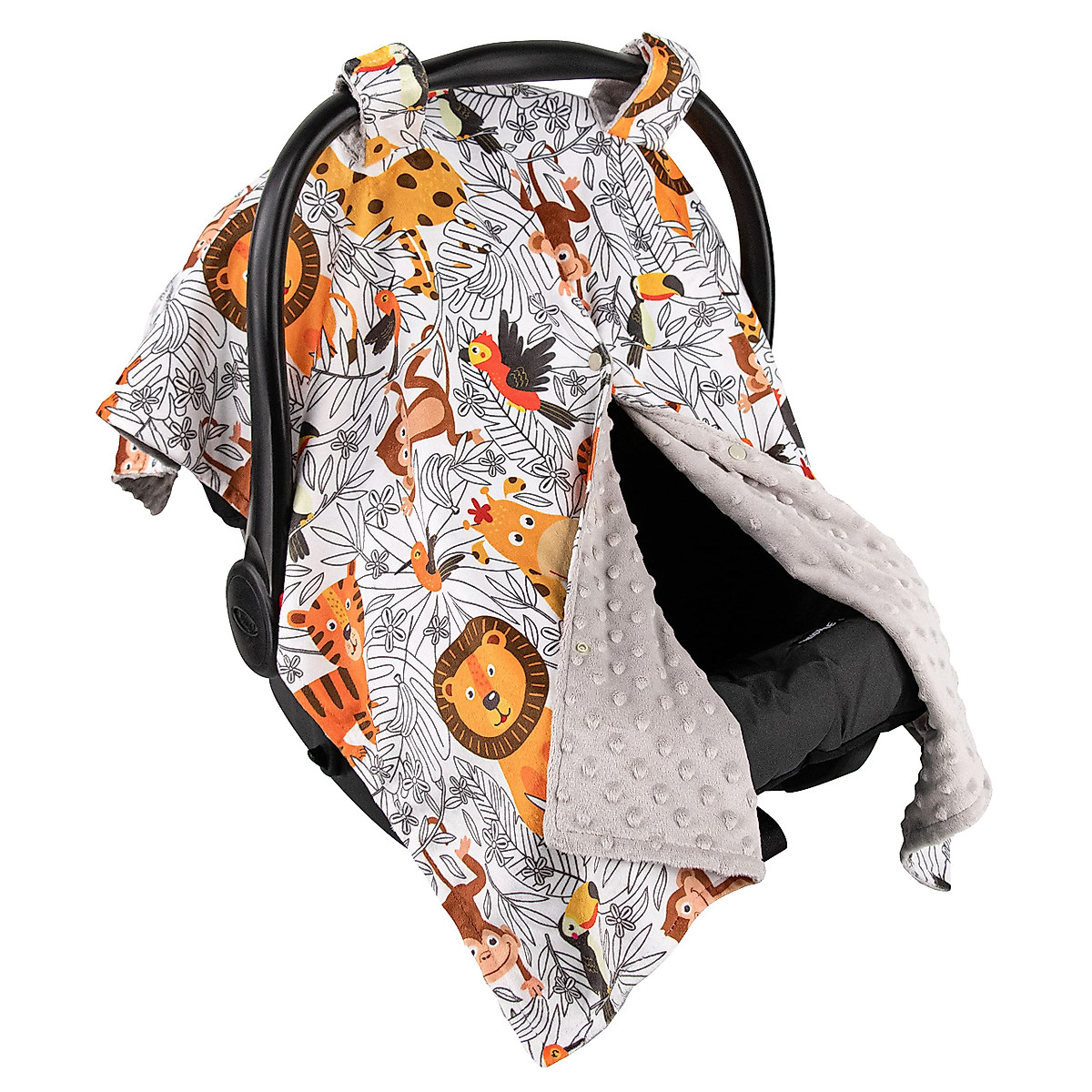 Top Tots Deluxe Minky Baby Car Seat Cover - Coloring Jungle, 40 x 29 Inch Grey Beige