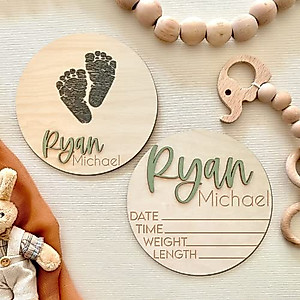 NAZENTI Personalized Wooden Baby Name Announcement Signs, Custom Baby Name Sign, Birth Announcement And Footprint Sign For Hospital, Baby Girl Or Boy, Welcome Signs, Baby Arrival Sign, Baby Shower Gifts (#Design 5)