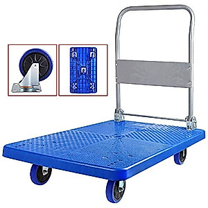 Portable Folding Handcart Flatbed Folding Cart Trolley Cart Trolley Small Trailer Pull Goods Long Five Wheel Load 500KG Easy to Use Multi Function Folding Handcart (Color : Blue, Size : 63x165cm)