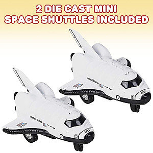 ArtCreativity Diecast Mini Space Shuttle with Pullback Mechanism, Set of 2, Diecast Metal NASA Space Toys for Boys, Astronaut Cake Decorations, Astronaut Space Theme Party Favors